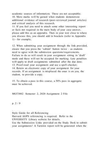 MGT3002 Assessment 2 File, Semester 2, 2020Assignment 2Descr | DOCX | Educational Assessment ...