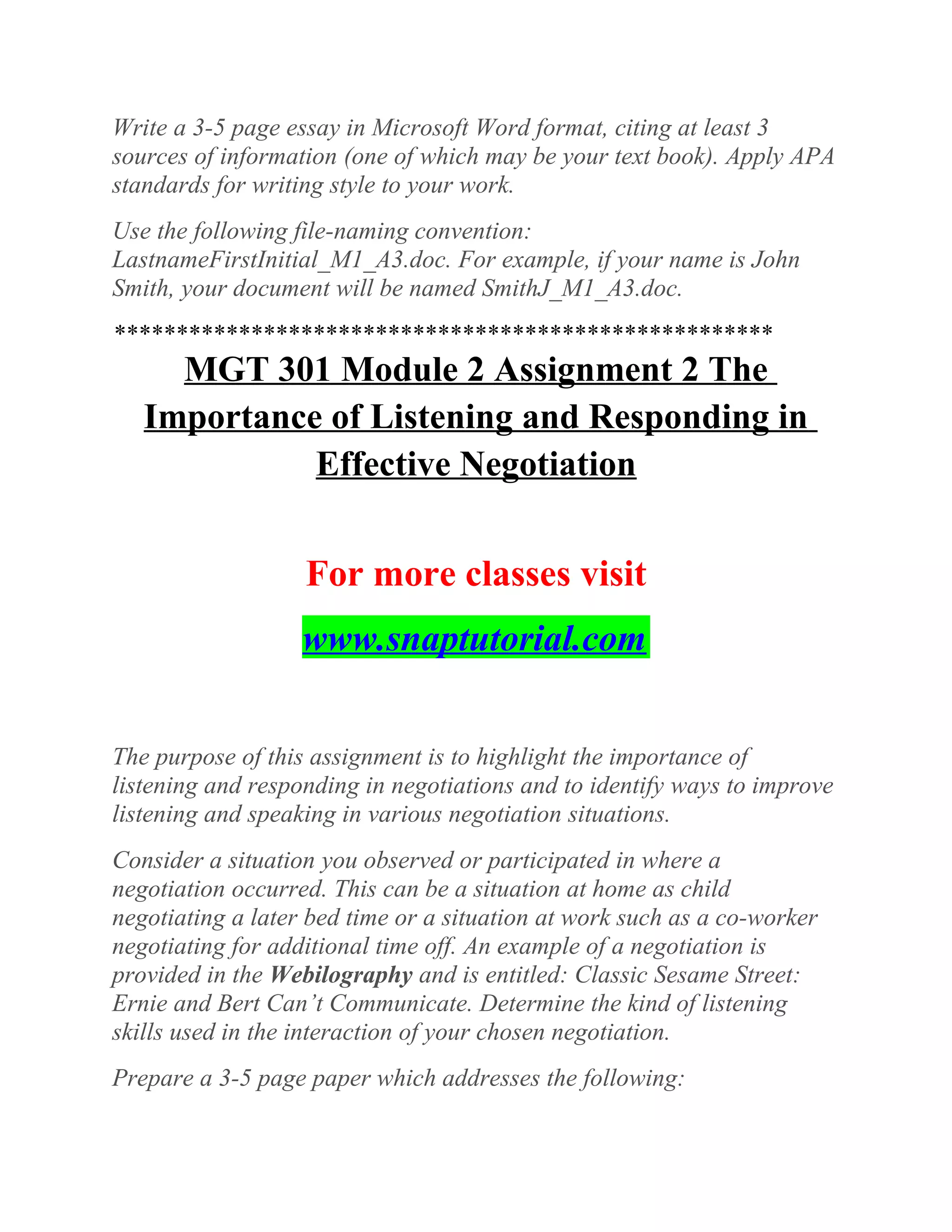 MGT 301 Massive Success / snaptutorial.com