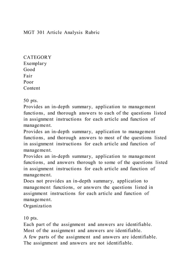 MGT 301 Article Analysis WorksheetIdentify the article. Pro | PDF