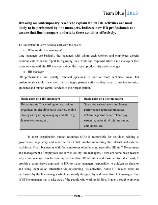 MGT301--assignment 01--Line Managers | DOCX | Human Resources | Business
