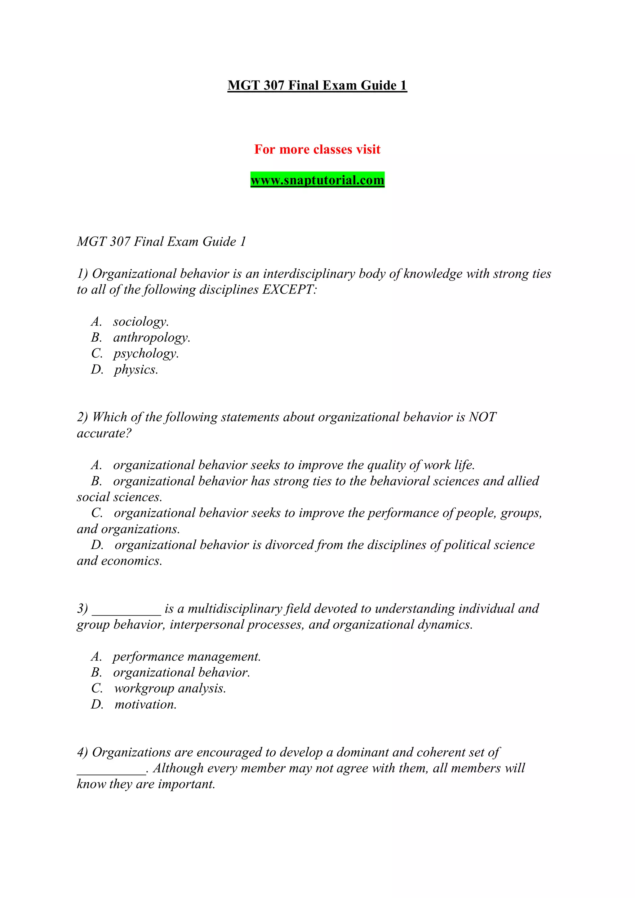 Mgt 307 final exam guide 1 | PDF