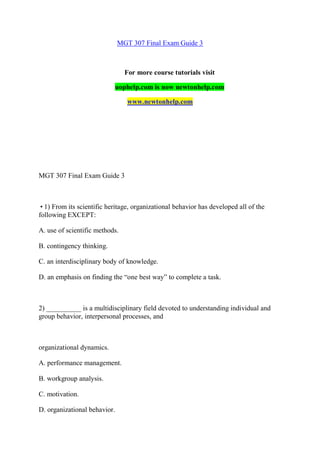 Mgt 307 final exam guide 3 | PDF
