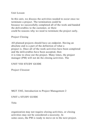 MGT 3302, Introduction to Project Management 1 Cou.docx