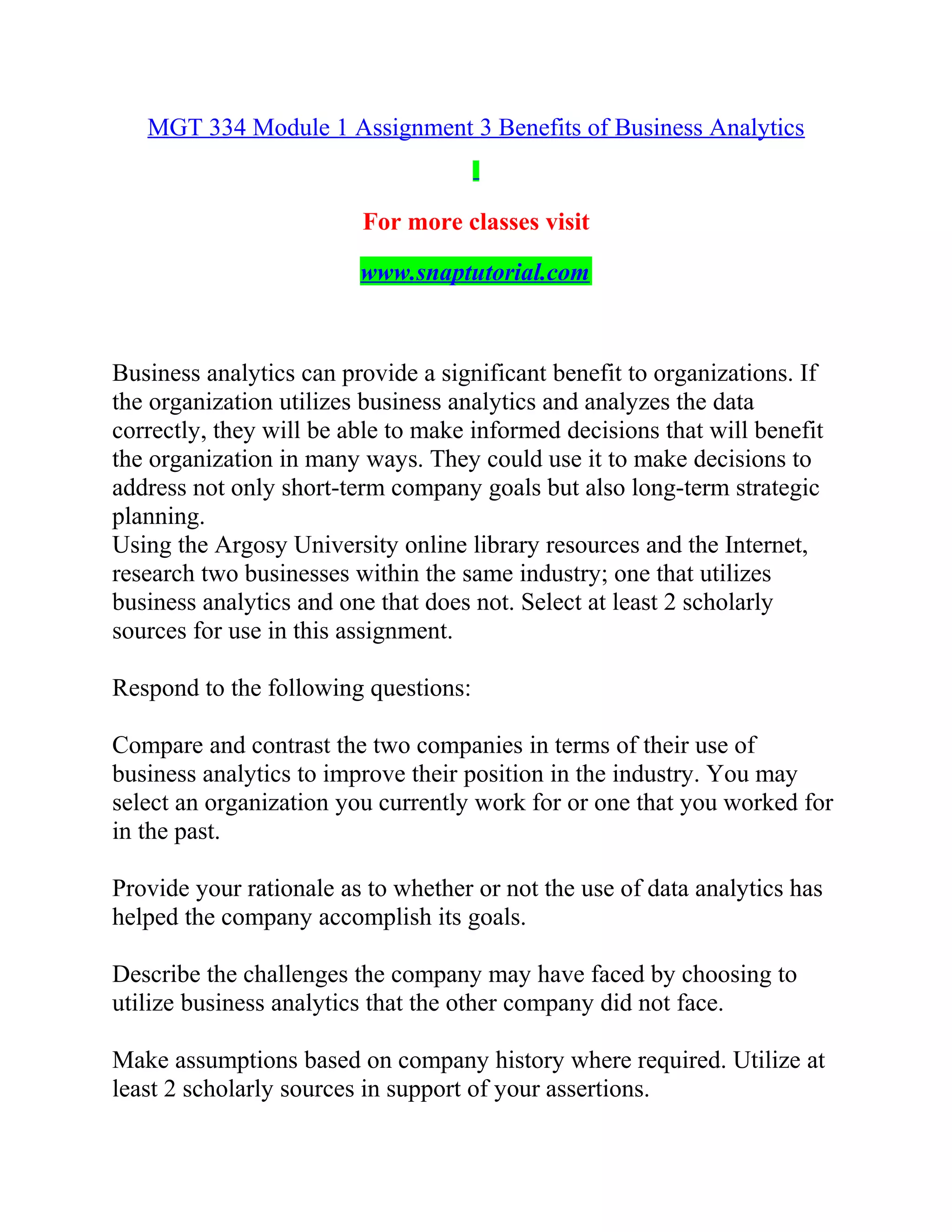 MGT 334 Massive Success / snaptutorial.com | Business Administration | Business