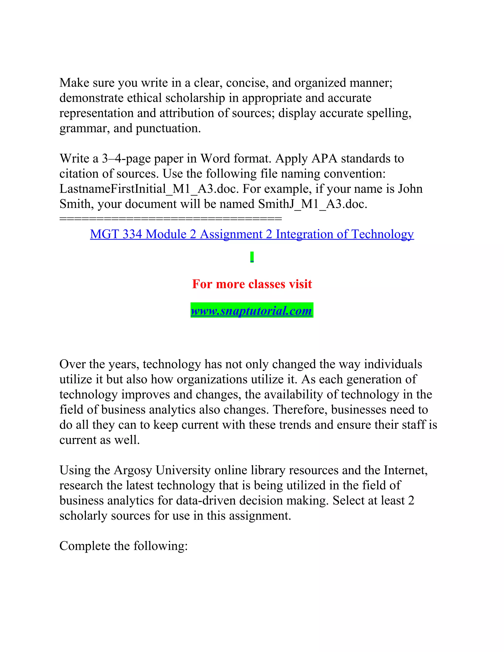 MGT 334 Massive Success / snaptutorial.com | Business Administration | Business