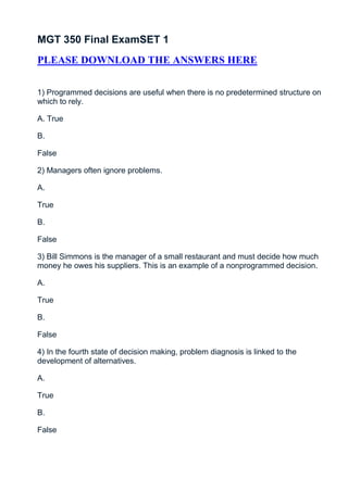 Mgt 350 final exam set 1 | DOCX