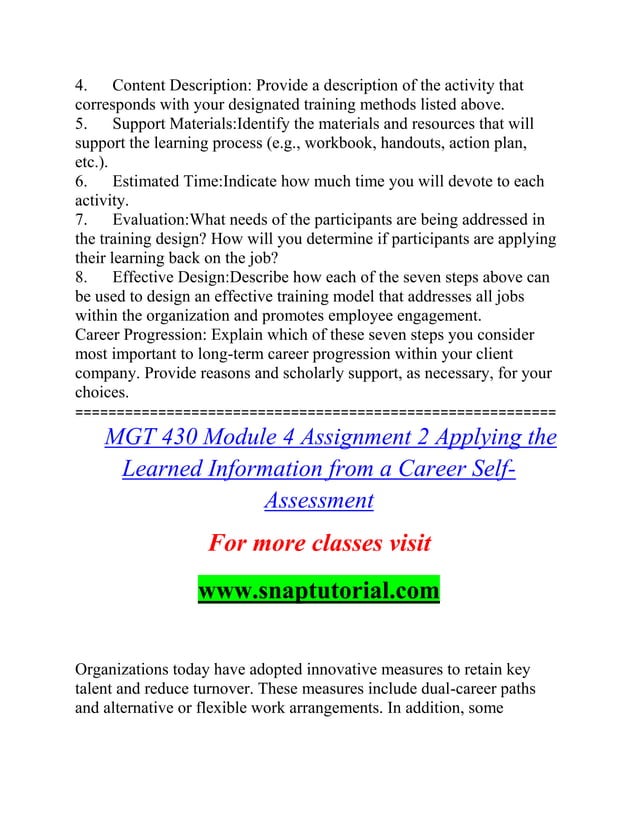 MGT 430 help A Guide to career/Snaptutorial | PDF