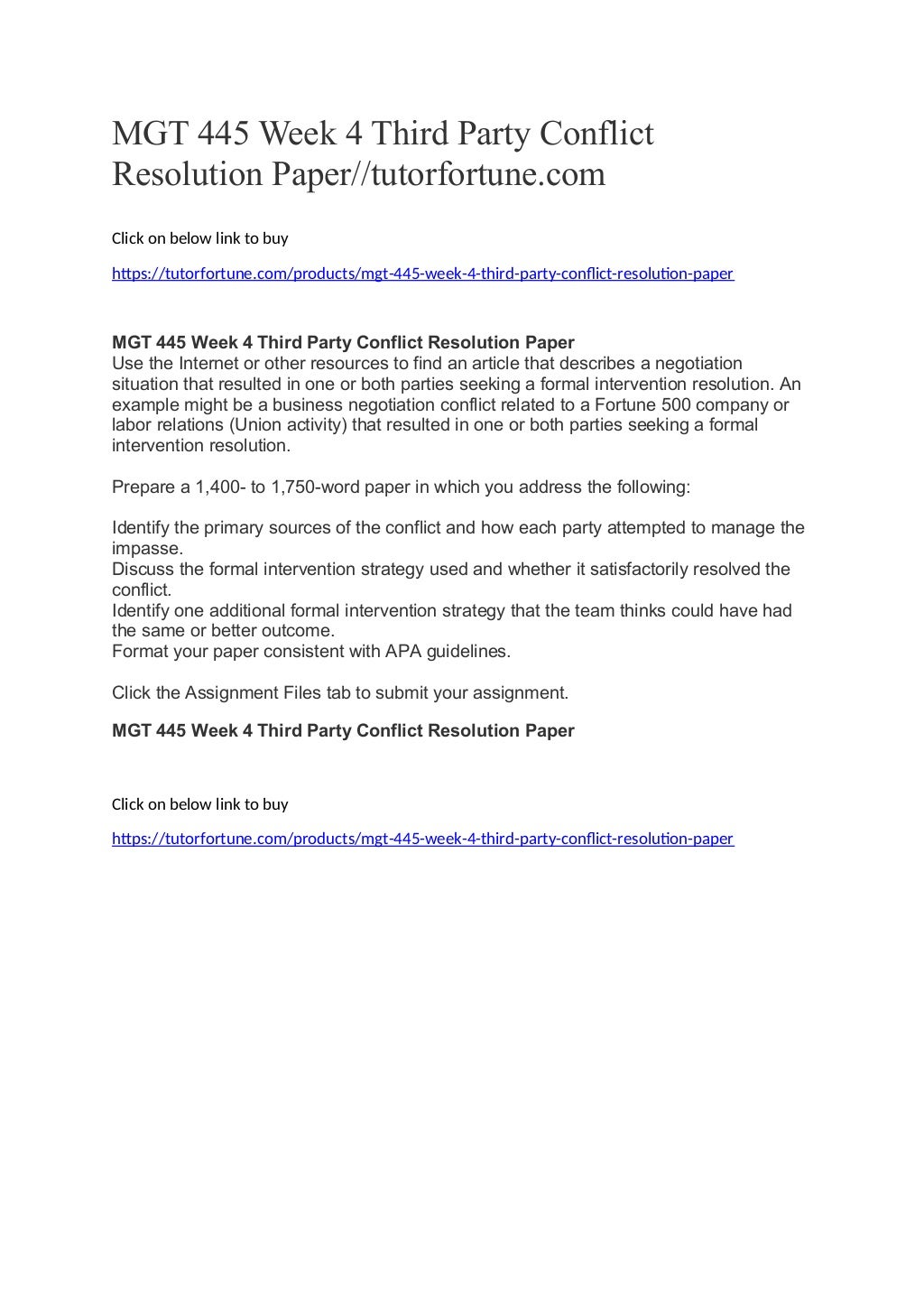 Mgt 445 week 4 third party conflict resolution paper