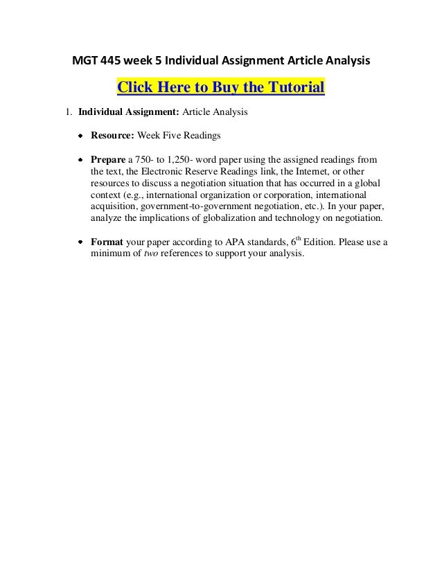 MGT 445 week 5 Individual Assignment Article Analysis MGT 445 week 5 Individual Assignment Article Analysis
