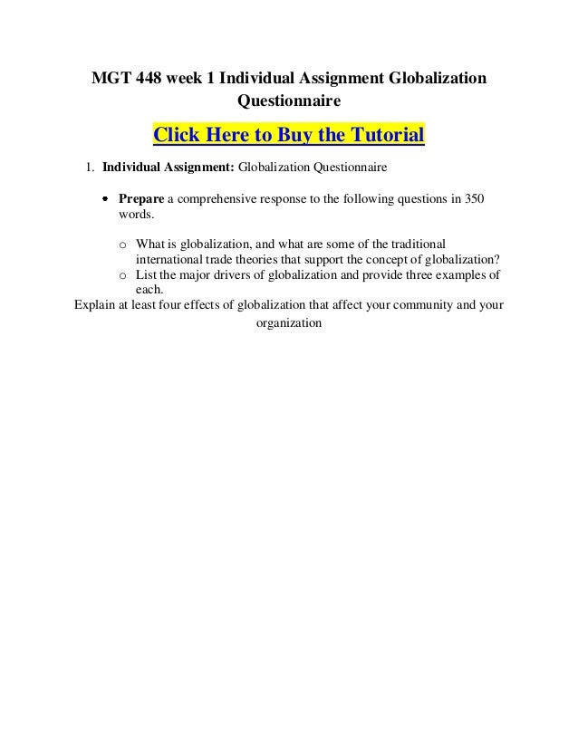 MGT 448 week 1 Individual Assignment Globalization Questionnaire MGT 448 week 1 Individual Assignment Globalization Questionnaire
