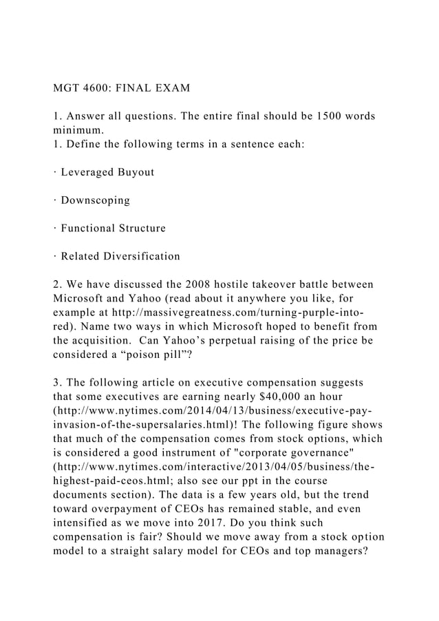 MGT 4600 FINAL EXAM1. Answer all questions. The entire final .docx