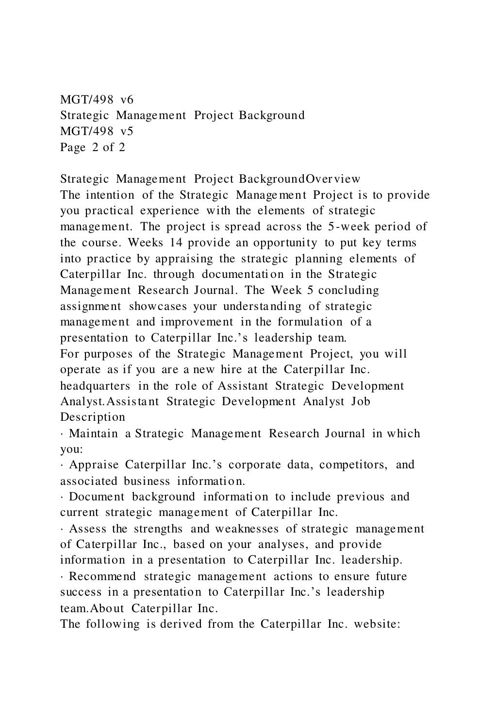 MGT498 v6Strategic Management Project BackgroundMGT498 v5P | PDF | Free ...