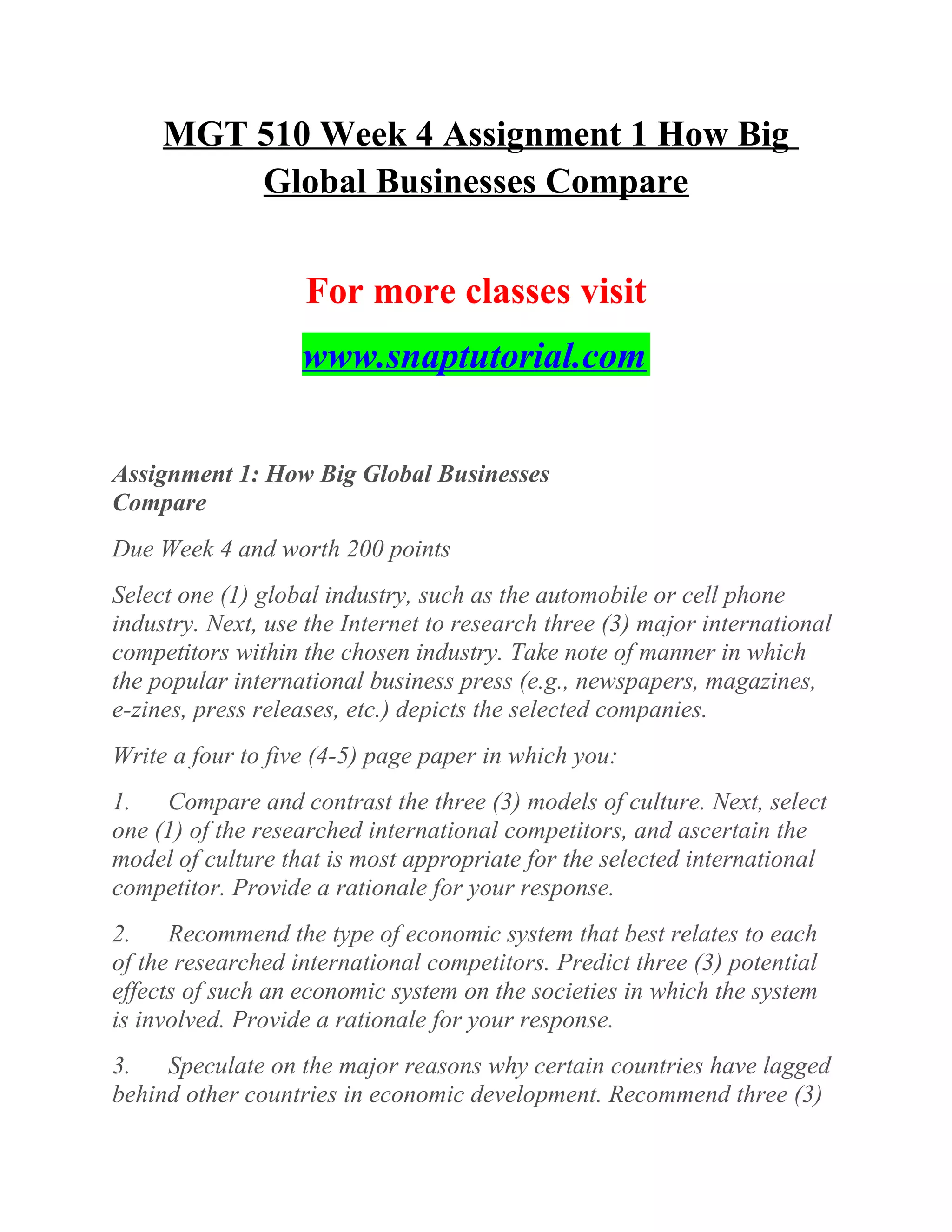 MGT 510 Massive Success / snaptutorial.com