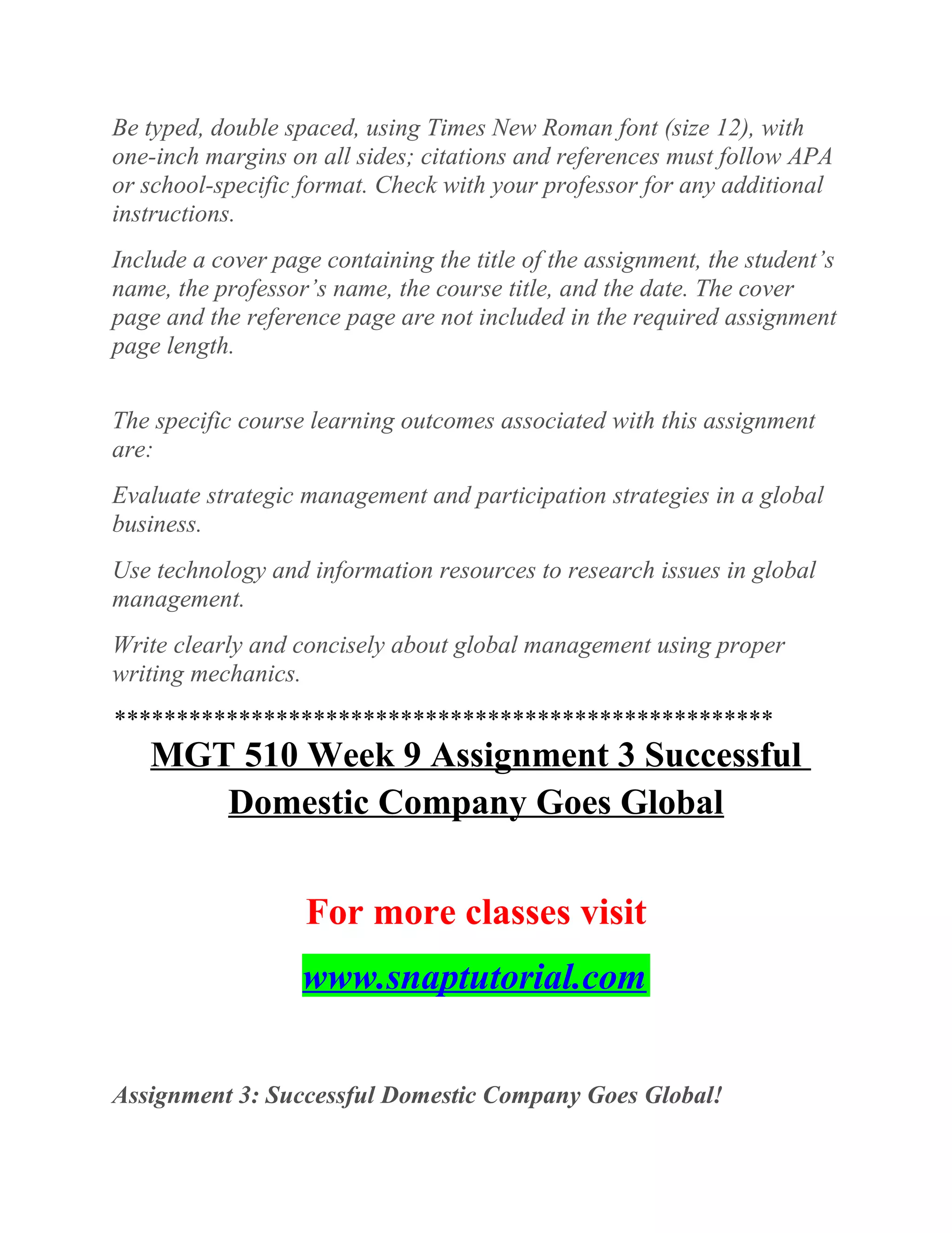 MGT 510 Massive Success / snaptutorial.com