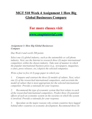 MGT 510 Massive Success / snaptutorial.com