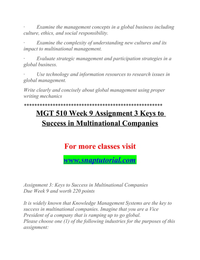 MGT 510 Massive Success / snaptutorial.com