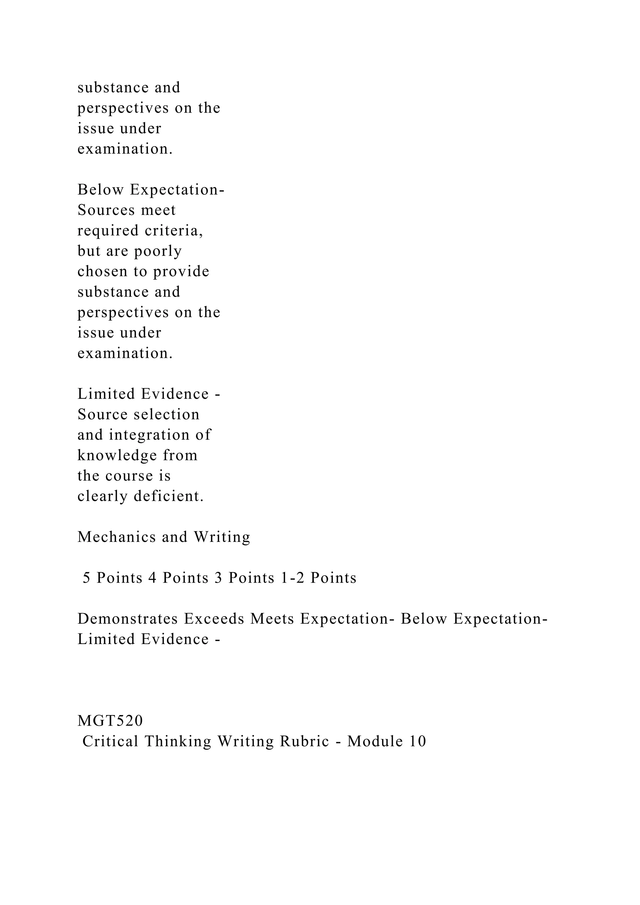 MGT520 Critical Thinking Writing Rubric - Module 10 .docx