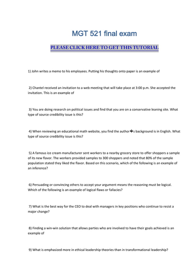 Mgt 521 final exam | DOCX