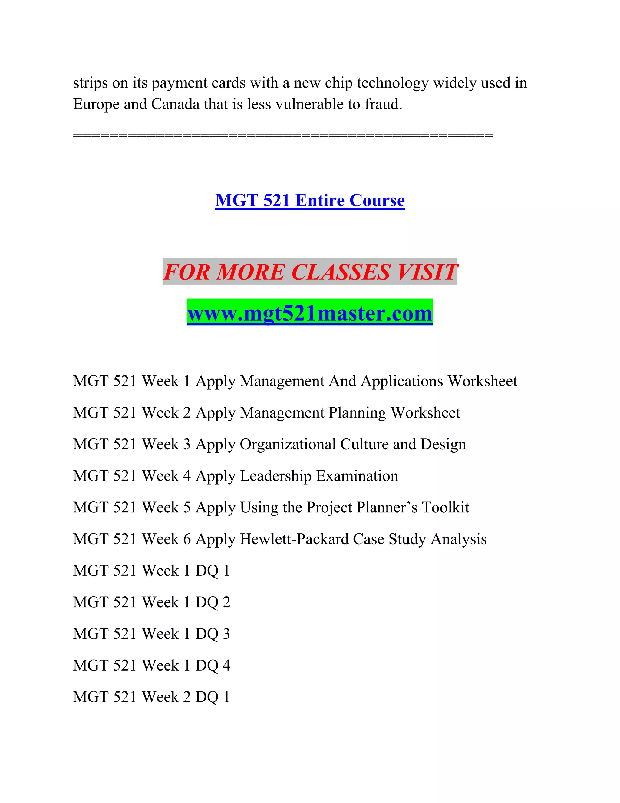 MGT 521 MASTER Educational Specialist--mgt521master.com