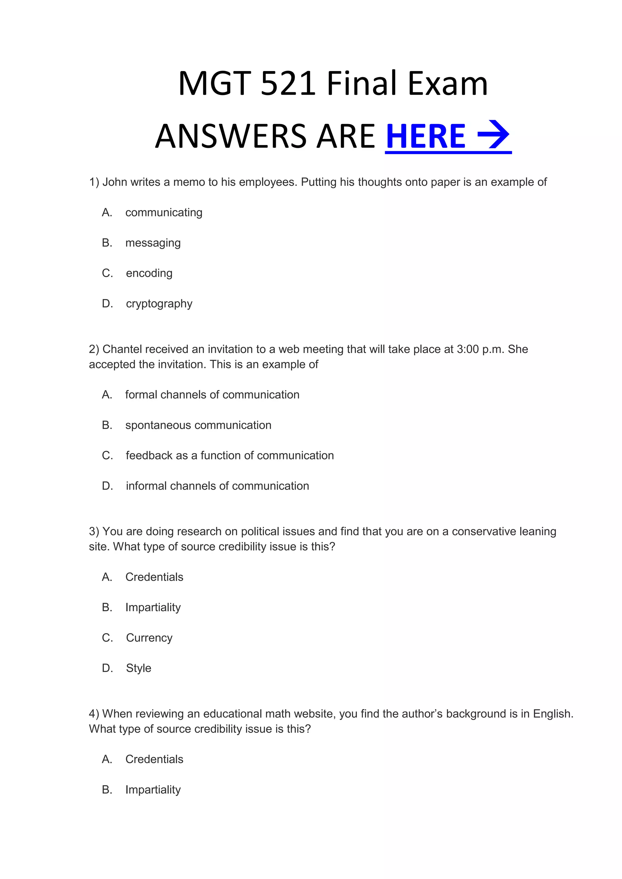 Mgt 521 mgt/521 final exam 100% correct answers | PDF