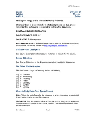 Mgt 521 syllabus | PDF