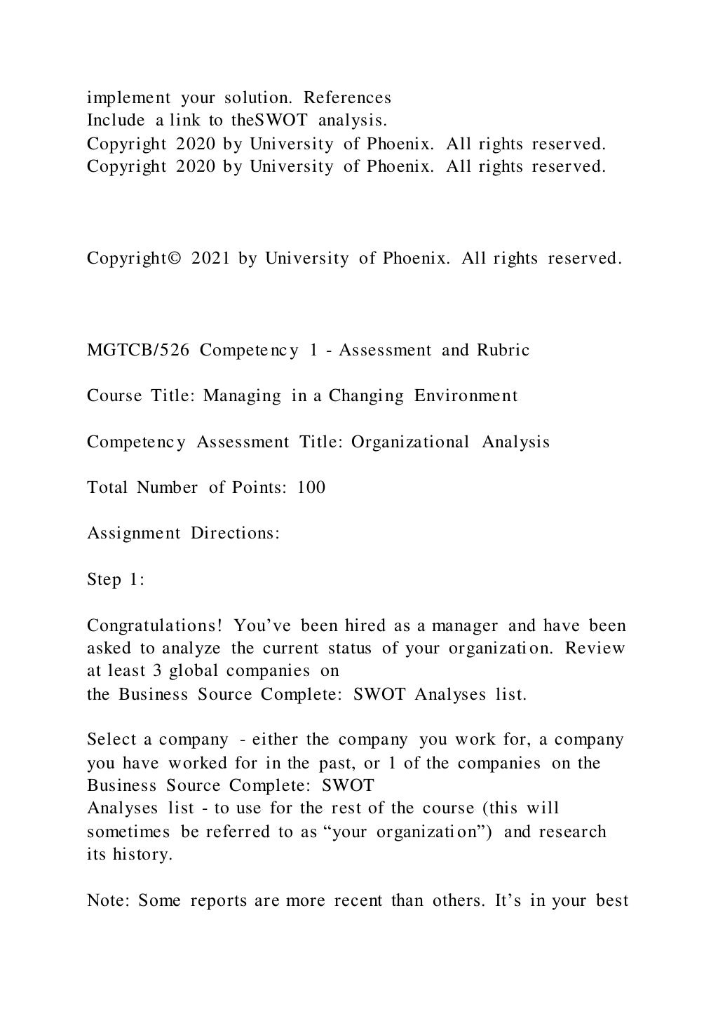 MGT526 v1Competency 1 Competency Assessment Organization Inf | DOCX