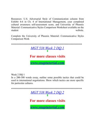 Mgt 538 Effective Communication-snaptutorial.com