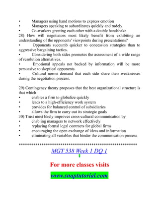 Mgt 538 Effective Communication-snaptutorial.com