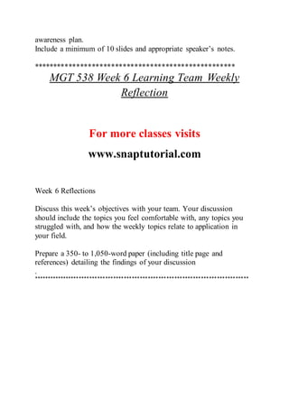 MGT 538 Enhance teaching - snaptutorial.com | PDF