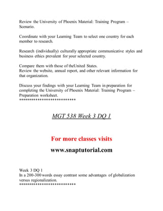 MGT 538 Education Organization / snaptutorial.com | Large Business | Business