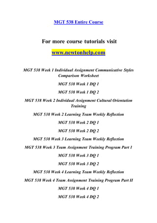 MGT 538 Something Great/newtonhelp.com