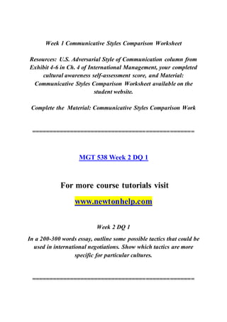 MGT 538 Something Great/newtonhelp.com