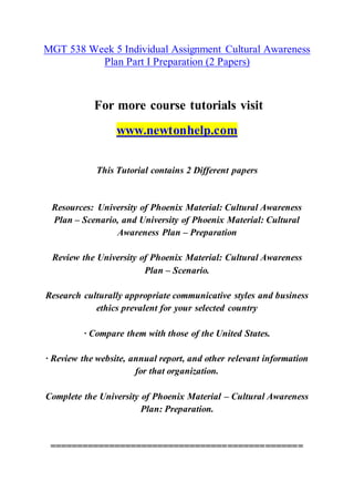 MGT 538 Something Great/newtonhelp.com