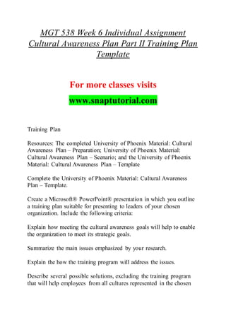 Mgt 538 Education Specialist-snaptutorial.com