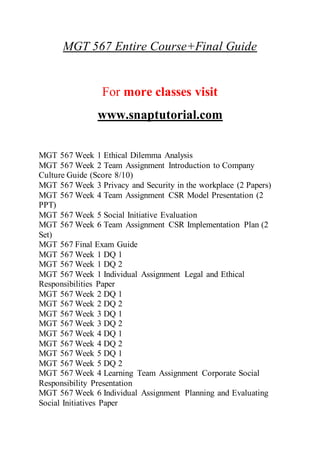 MGT 567 Effective Communication - snaptutorial.com