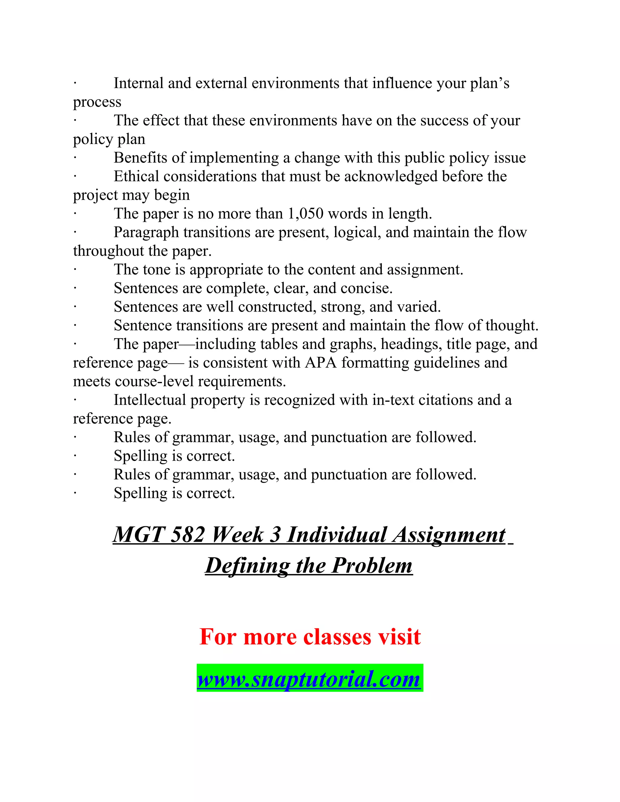 MGT 582 Massive Success / snaptutorial.com