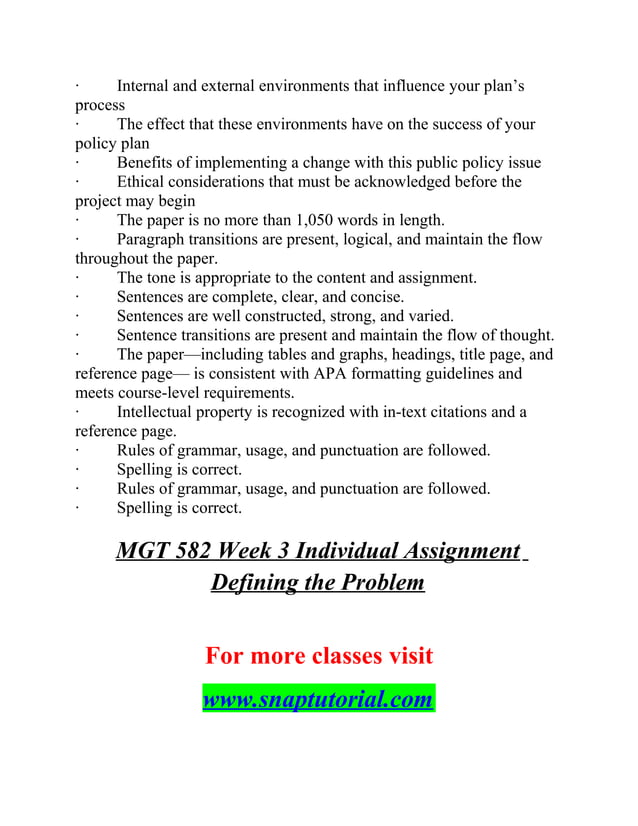 MGT 582 Massive Success / snaptutorial.com