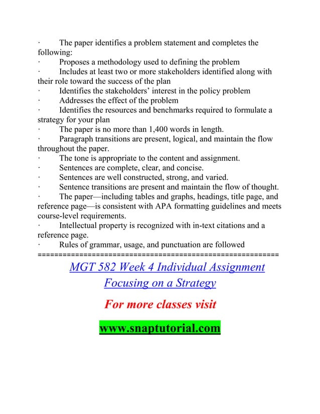 MGT 582 help A Guide to career/Snaptutorial | PDF