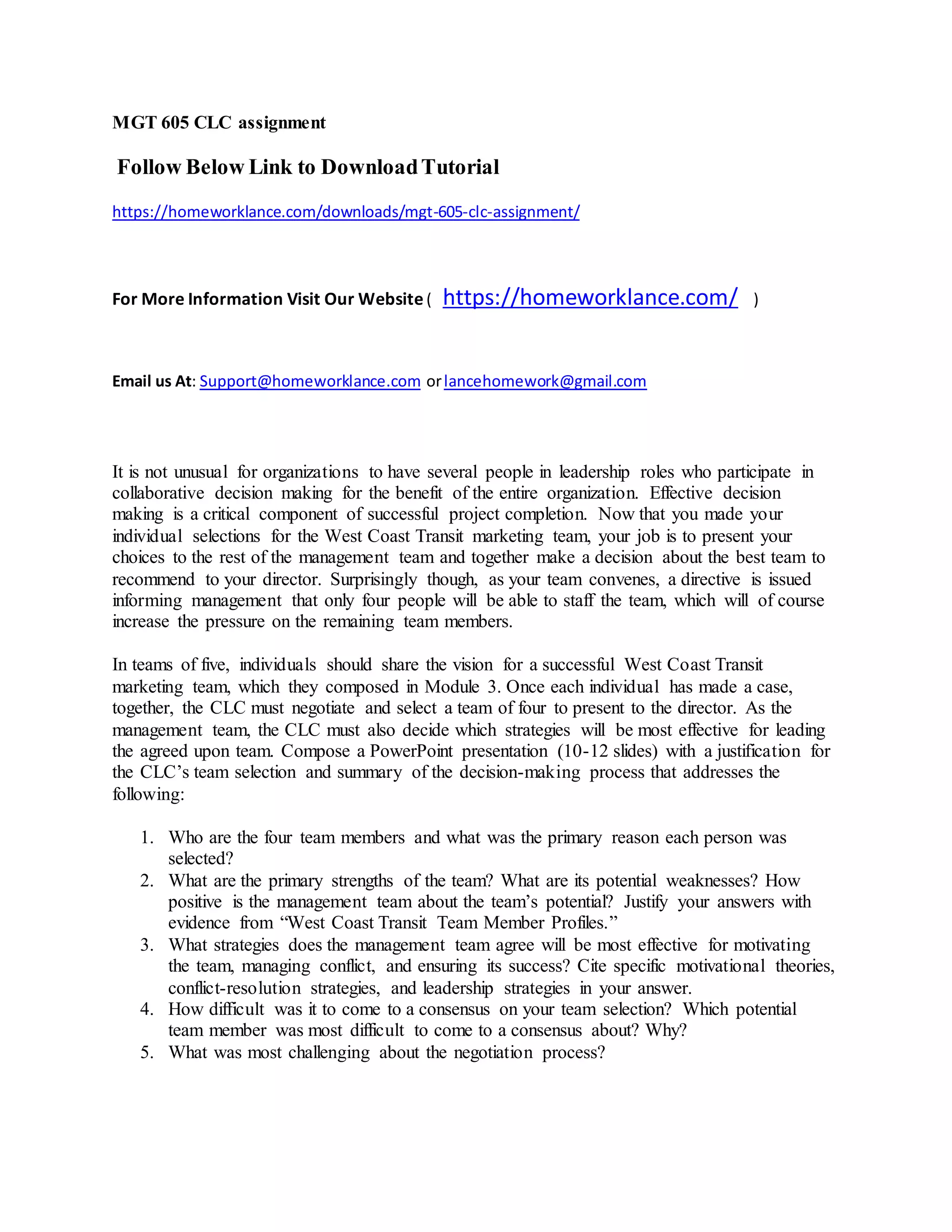 Mgt 605 Clc Assignment Pdf