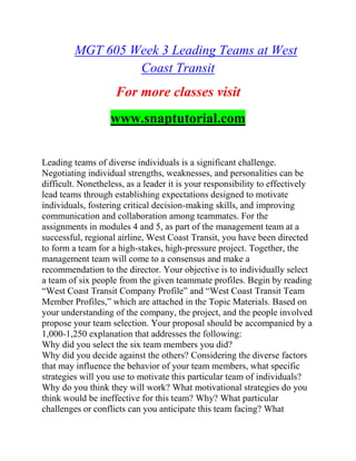 MGT 605 help A Guide to career/Snaptutorial | PDF