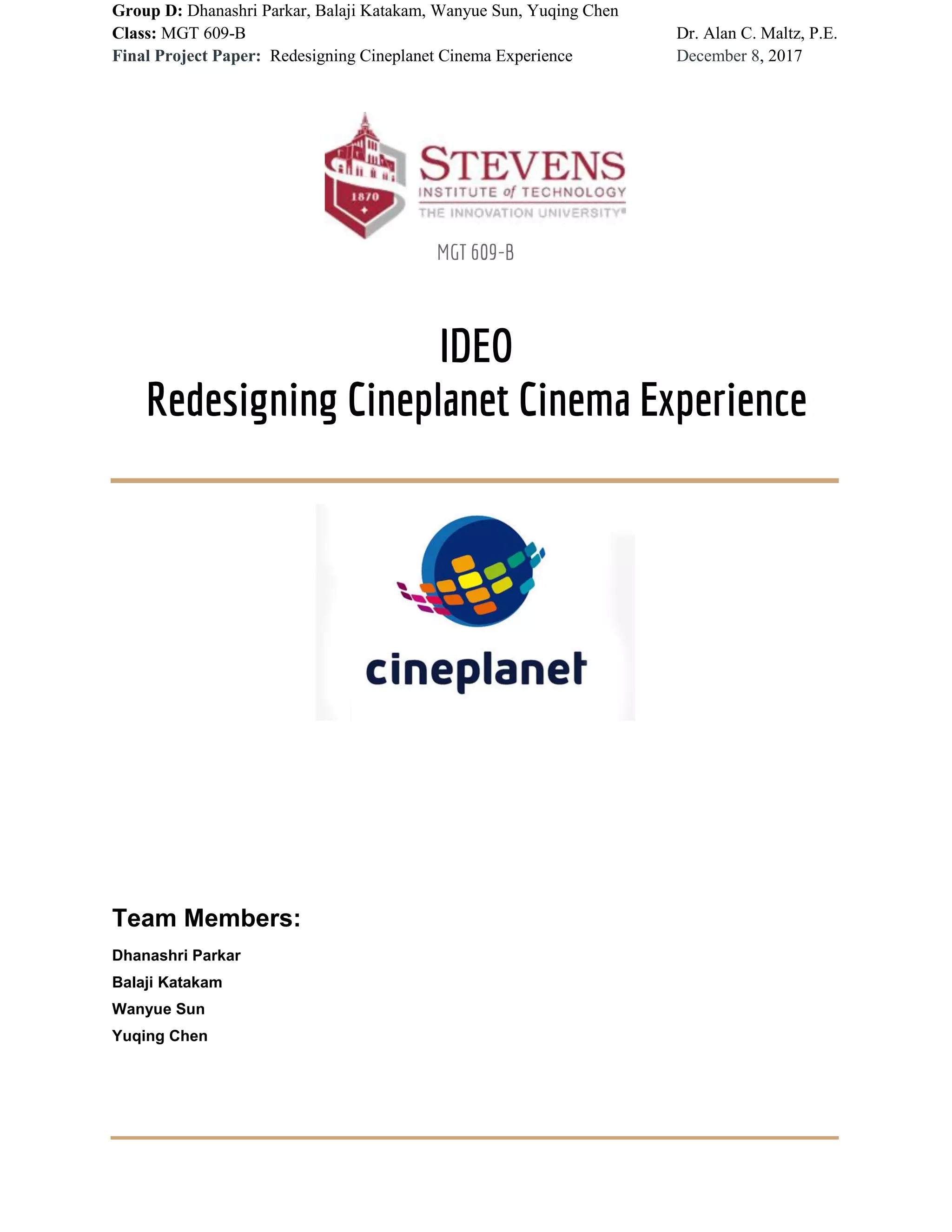 Project Management Case Study – IDEO Redesigning Cineplanet Cinema Experience | PDF