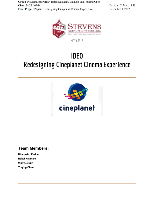 Project Management Case Study – IDEO Redesigning Cineplanet Cinema Experience | PDF