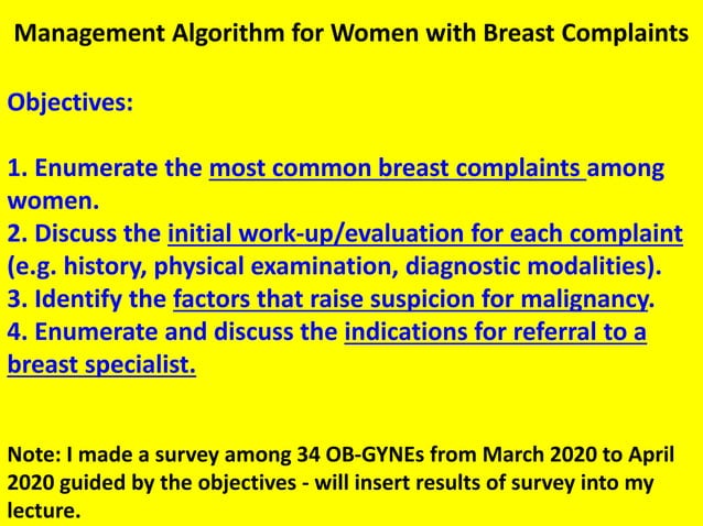 Management Algorithm of Patients with Breast Complaints - ROJoson | PPTX