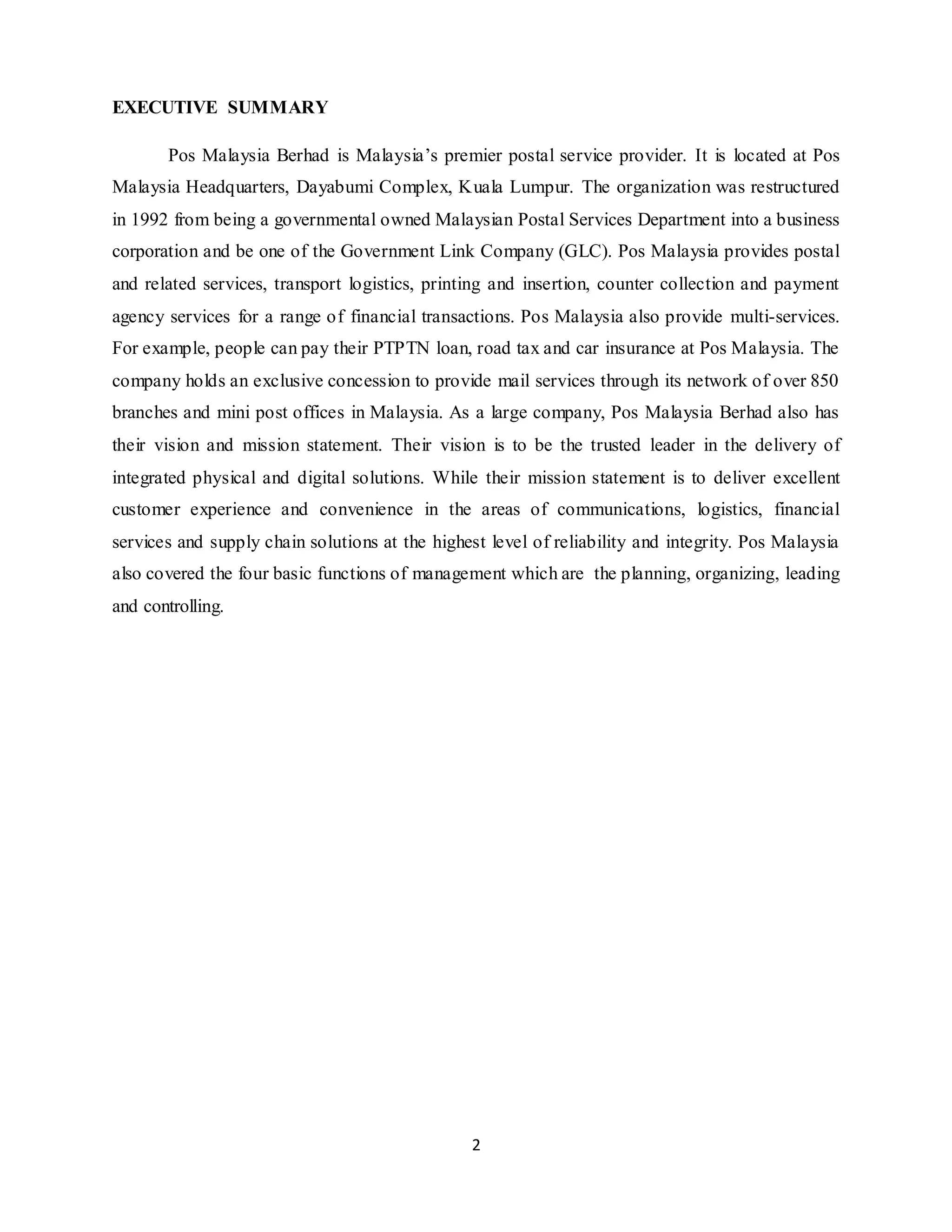 MGT162 Assignment (POS Malaysia) | DOCX