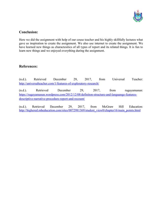 Report and Characteristics of each types of report. | PDF | Educational ...