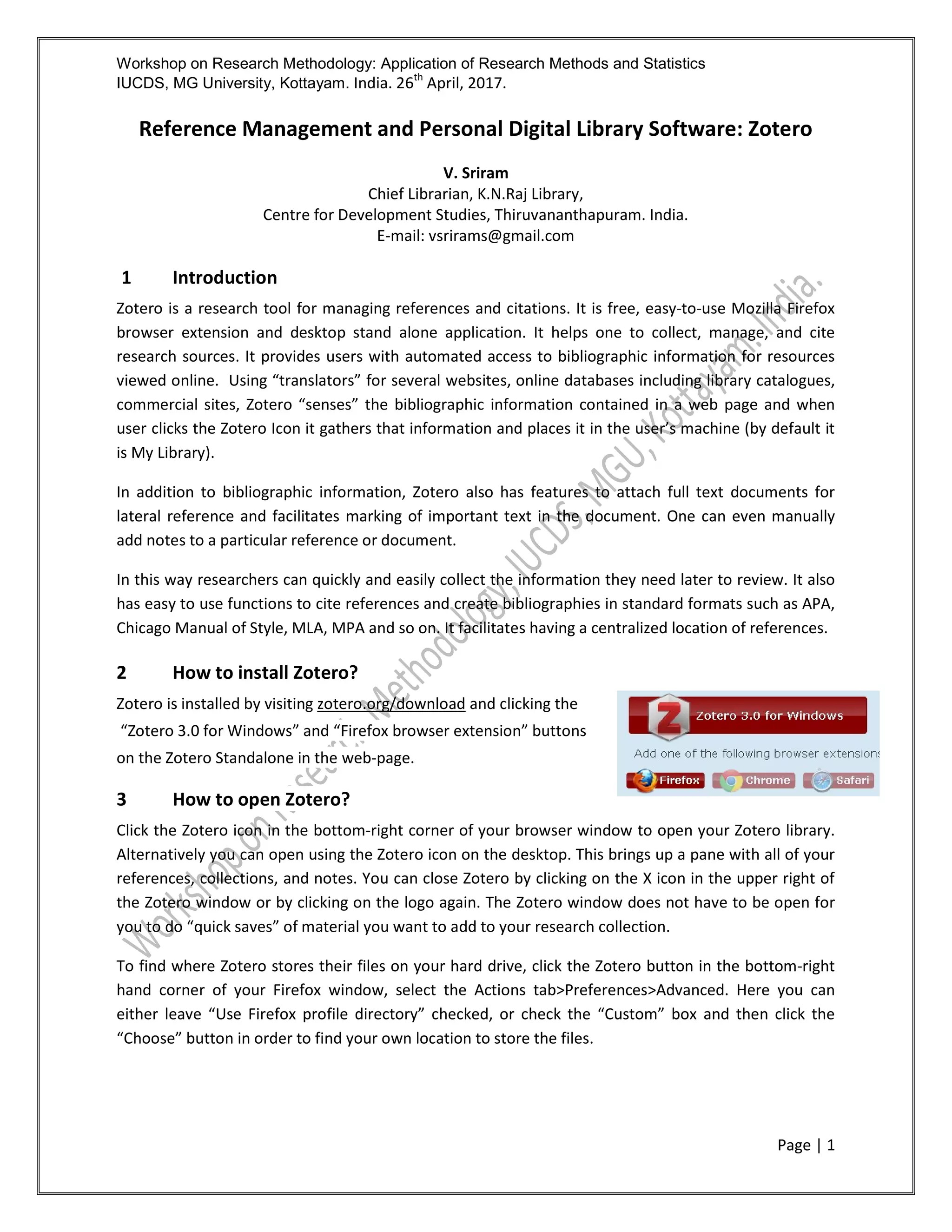 Reference Management and Personal Digital Library Software: Zotero | PDF