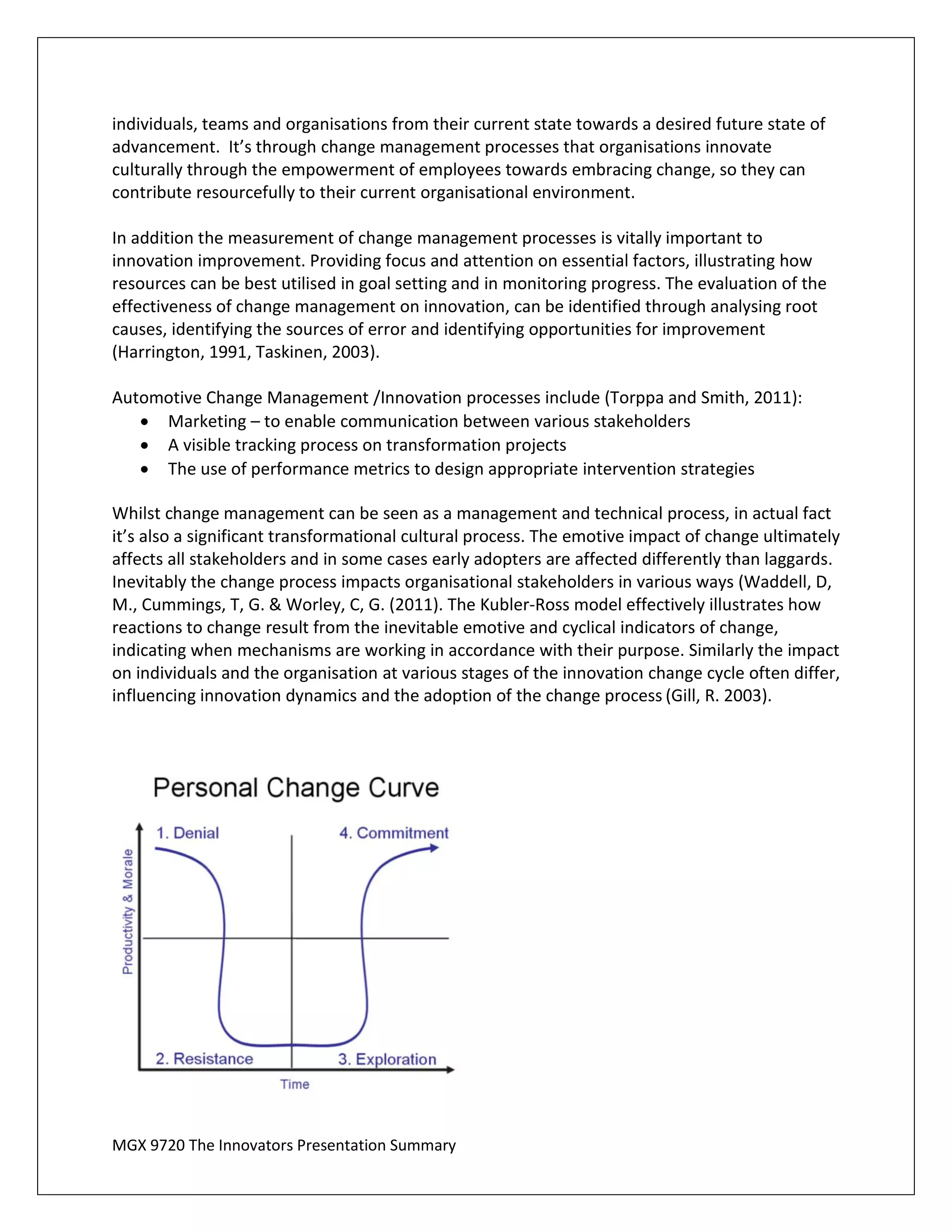Change Management Automotive Industry Summary Presentation Summary V ...