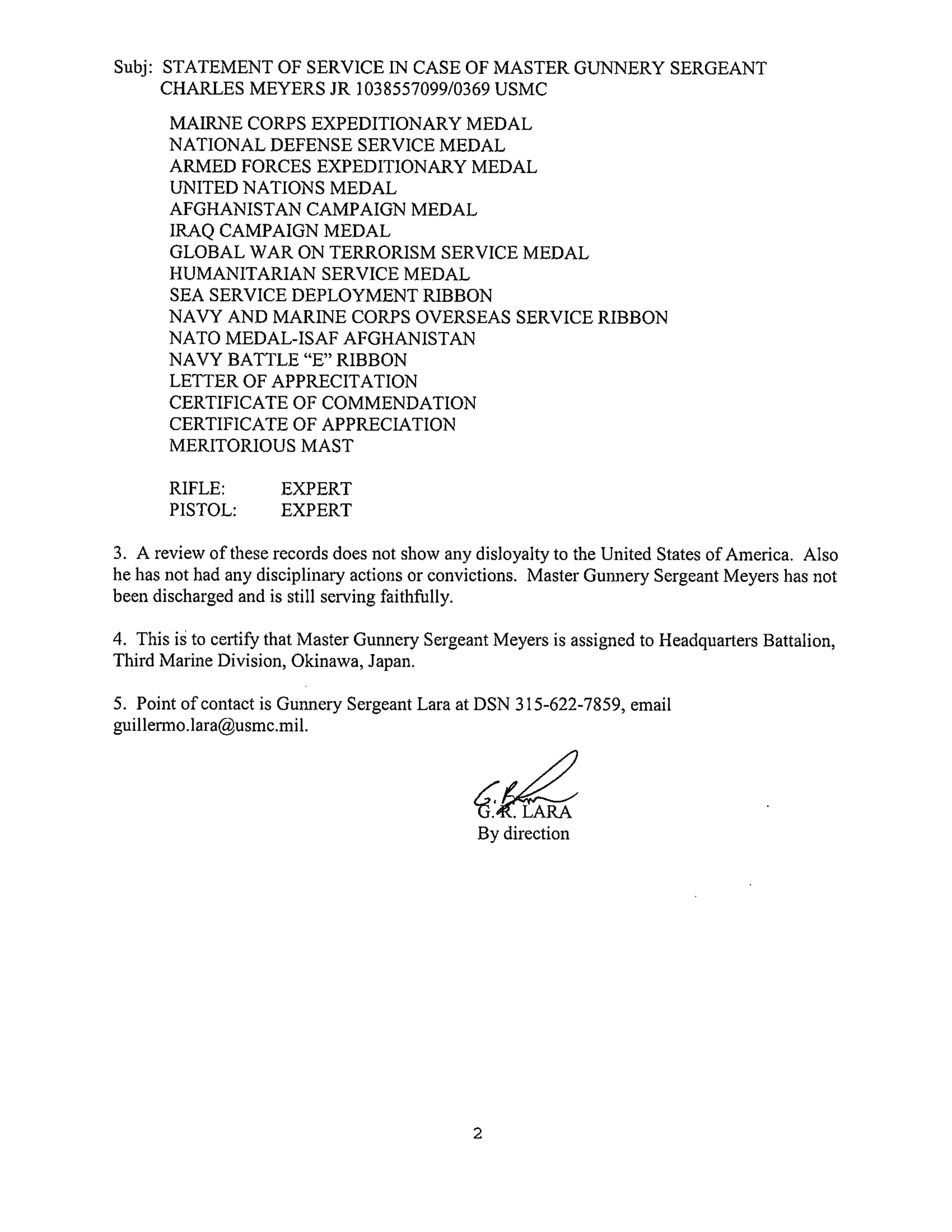 Mgysgt meyers statement of service 2 | PDF