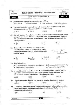 ISRO Scientist Mechanical engg 2009 question paper by Career11.com