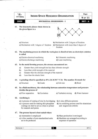 ISRO Scientist Mechanical engg 2009 question paper by Career11.com
